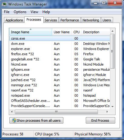 Windows 7 Task Manager Shortcut Keys