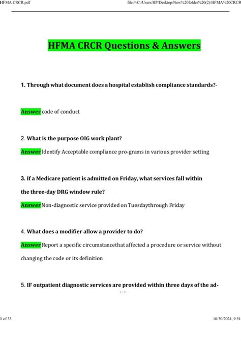 HFMA CRCR Exam 2024 Questions And Answers Latest 2024 2025 Verified Answers Certified