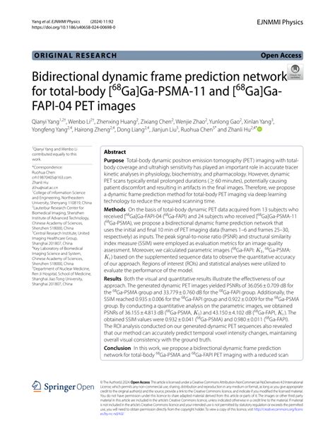 Pdf Bidirectional Dynamic Frame Prediction Network For Total Body Ga Ga Psma 11 And Ga Ga