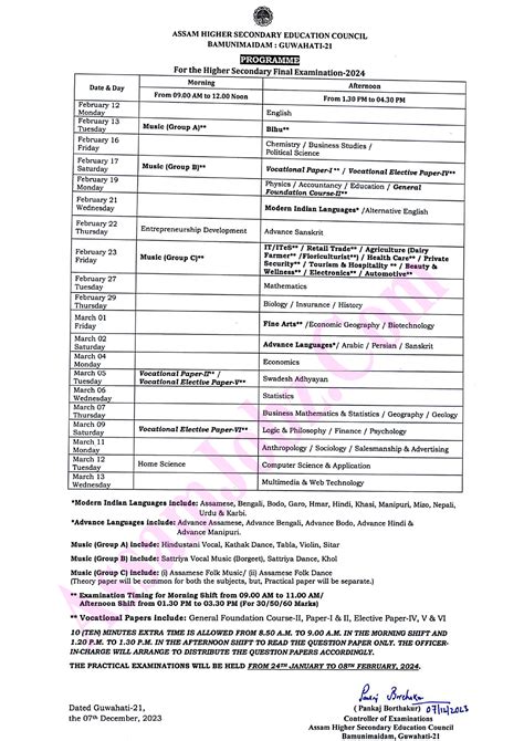 Assam Hs Exam Routine 2024 Ahsec Routine Timetable Dates