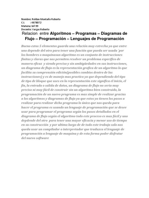 Relacion Entre Algoritmos Programas Diagramas De Flujo Programación Lenguajes De