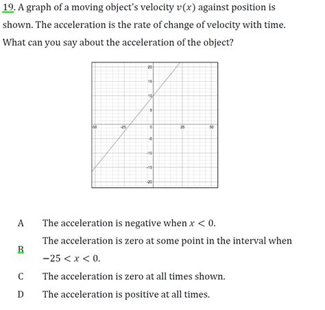 Solved A Graph Of A Moving Object S Velocity V X Chegg