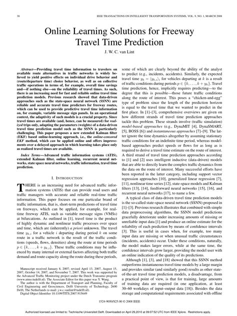 Pdf Online Learning Solutions For Freeway Travel Time Prediction