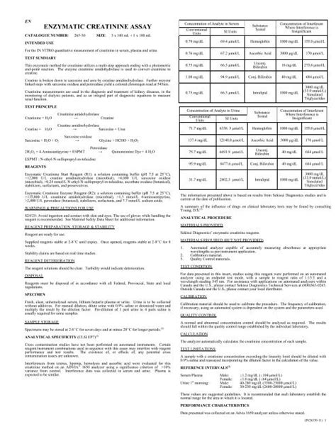Enzymatic Creatinine Assay Sekisui Diagnostics