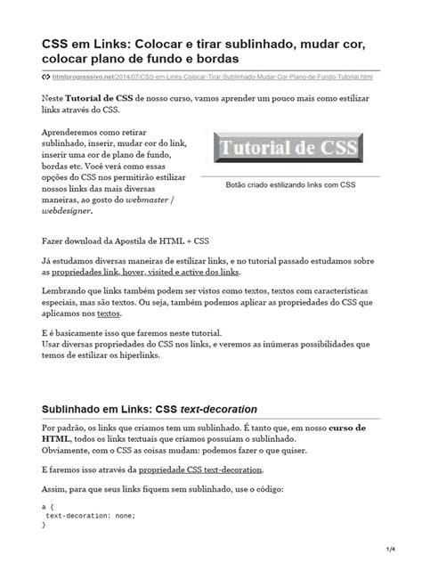 Css Em Links Colocar E Tirar Sublinhado Mudar Cor Colocar Plano De Fundo E Bordas Pdf