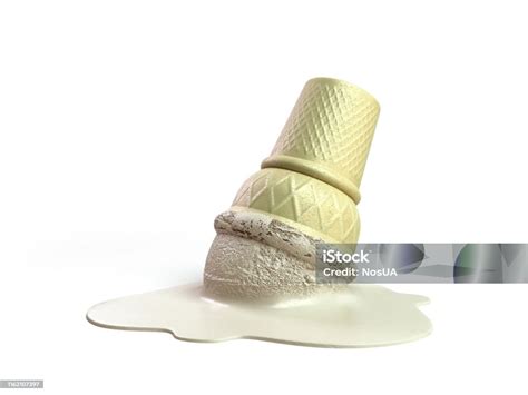 와플 컵 에 녹은 바닐라 아이스크림 3d 렌더링 에 화이트 계절에 대한 스톡 사진 및 기타 이미지 계절 녹기 디지털 생성 이미지 Istock
