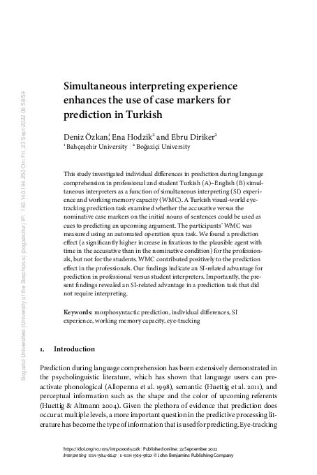 Pdf Simultaneous Interpreting Experience Enhances The Use Of Case Markers For Prediction In
