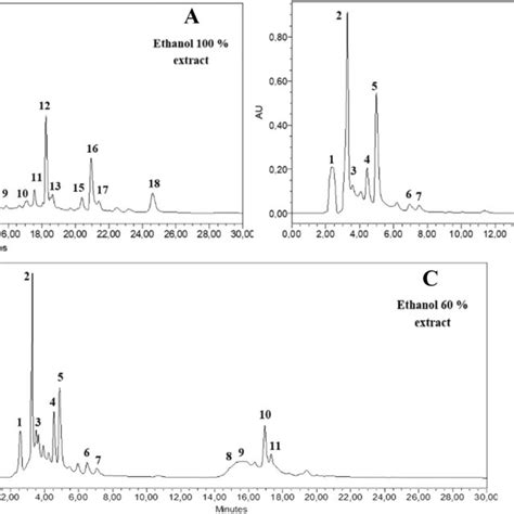Hplc Dad Chromatograms Of 100 Ethanol A 80 Ethanol B And 60