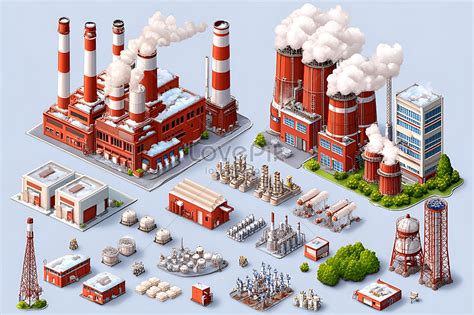 다양한 유형의 공장 건물 일러스트 무료 다운로드 Lovepik