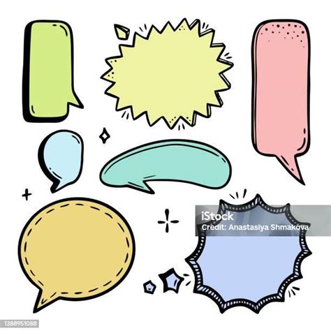 낙서 스타일 벡터 일러스트 버블 채팅 메시지 요소에 만화 음성 거품 손으로 그린 스케치 간판에 대한 스톡 벡터 아트 및 기타 이미지 간판 공란 귀여운 Istock