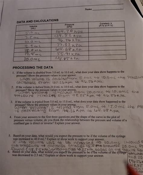 Solved Name DATA AND CALCULATIONS Constant K P V Or P V Chegg Com