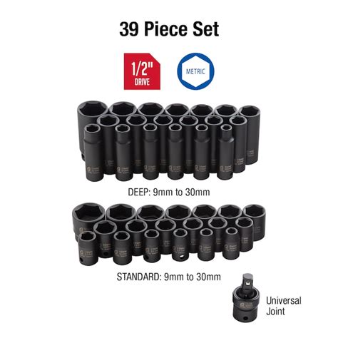 Sunex Tools 39 Piece Metric 1 2 In Drive Set 6 Point Impact Socket Set 2669 At