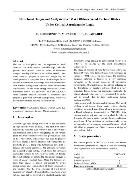 Pdf Structural Design And Analysis Of A 5mw Offshore Wind Turbine Blades Under Critical