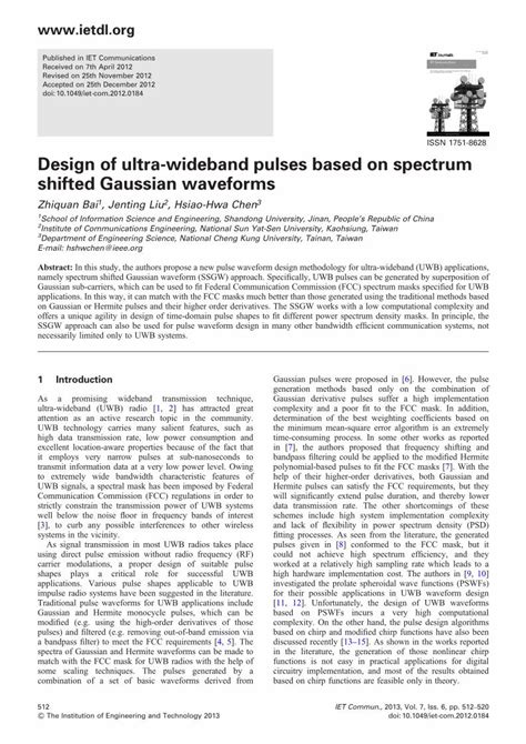 Pdf Design Of Ultra Wideband Pulses Based On Spectrum Shifted