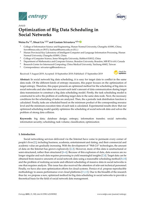 Pdf Optimization Of Big Data Scheduling In Social Networks