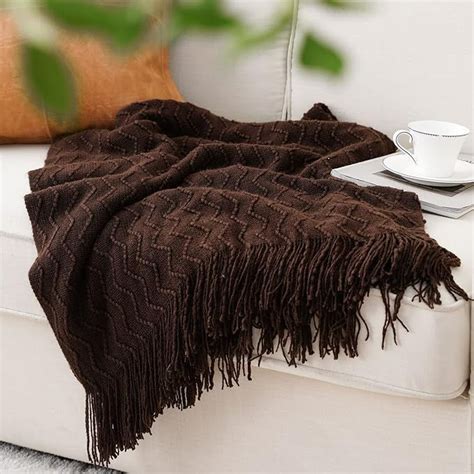 Battilo Home Dark Brown Throw Blanket For Couch Boho Throw Blanket For