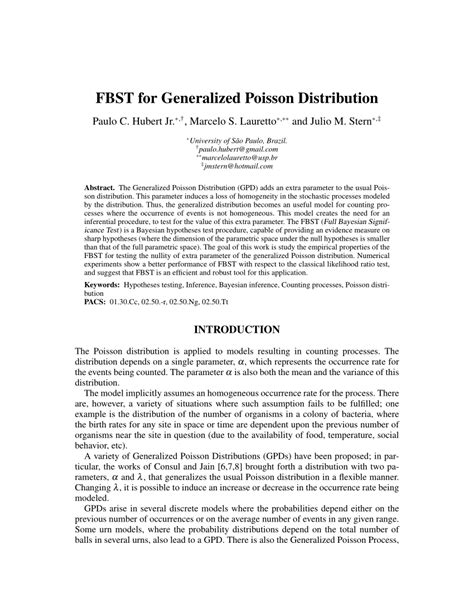 Pdf Fbst For Generalized Poisson Distribution