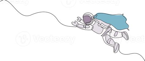 Single Continuous Line Drawing Floating Science Astronaut In Spacewalk Fly Wearing Wing Suit