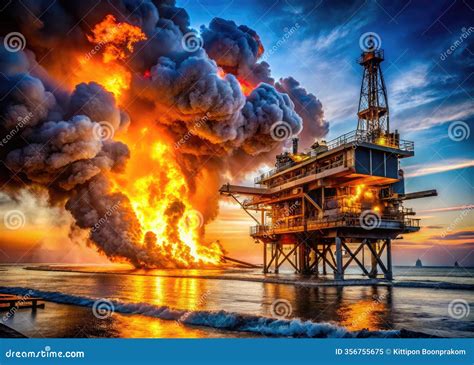 Aigenerated Image Dramatic Offshore Oil Rig Fire Pipeline Explosion Simulation For Emergency
