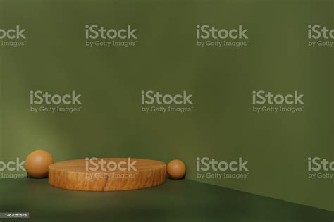 녹색 배경에 연단 3d 제품 전시 프리젠 테이션 추상적인 장면 배경입니다 현실적인 원형 나무 스탠드 최소한의 장면에 받침대 제품 기하학적 플랫폼 쇼 화장품3d 렌더링 0명에