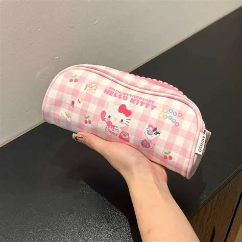 Hello Kitty Plaid Pencil Case With Oversized Zipper In Kawaii Shop