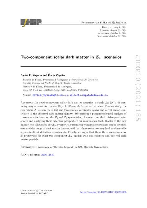 Pdf Two Component Scalar Dark Matter In Z2n Scenarios