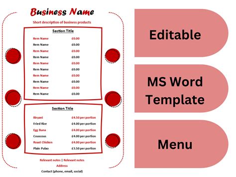 Editable MS Word Food Menu Template With Design Details Etsy