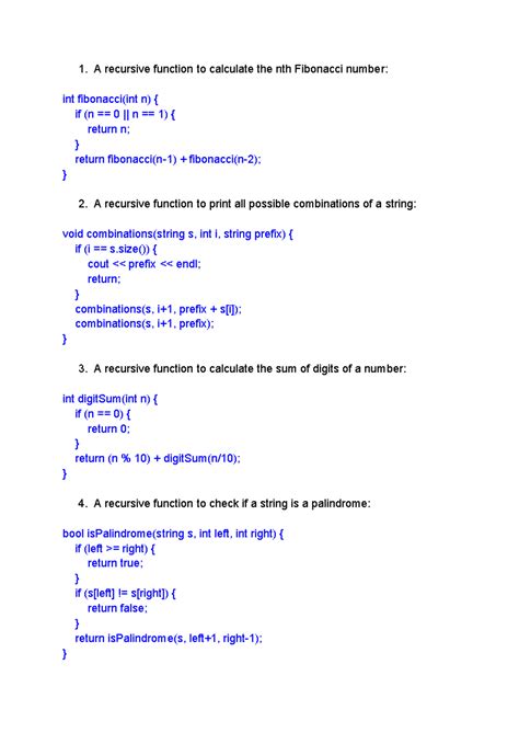 Recursion Example C Practice Materials A Recursive Function To