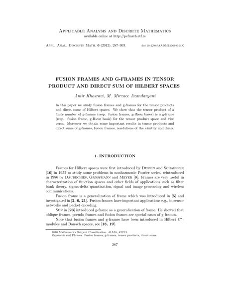 Pdf Fusion Frames And G Frames In Tensor Product And Direct Sum Of