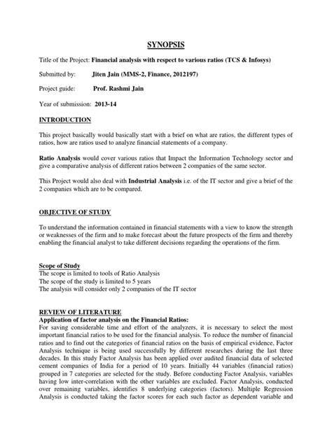 Ratio Analysis Synopsis Final Pdf Factor Analysis Analysis