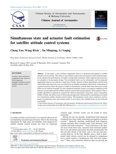 Pdf Simultaneous State And Actuator Fault Estimation For Satellite Attitude Control Systems
