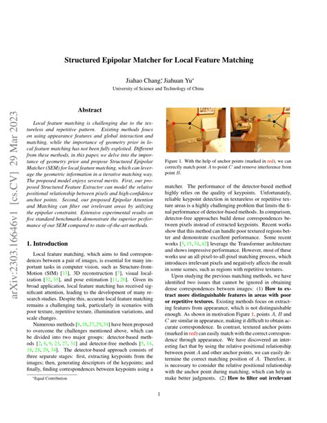 PDF Structured Epipolar Matcher For Local Feature Matching