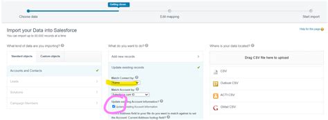 using data import wizard to update existing accounts without any contacts salesforce stack