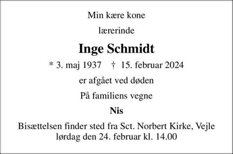 Inge Schmidt Dødsannoncer I Danmark