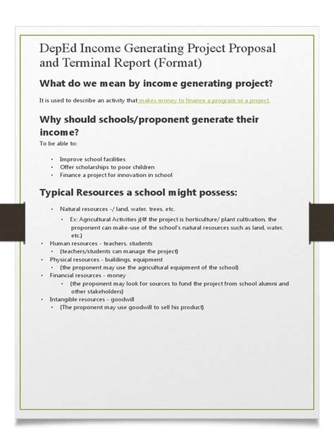 guidelines for developing income generating project proposals and terminal reports for schools