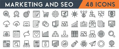 Marketing And Seo Thin Line Icons Set Seo Icon Collection Web Development And Optimization