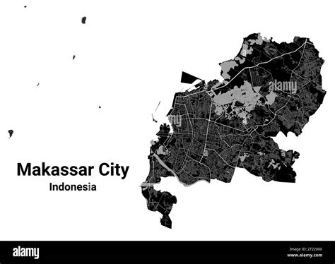 Makassar Map Detailed Black Map Of Makassar City Administrative Area