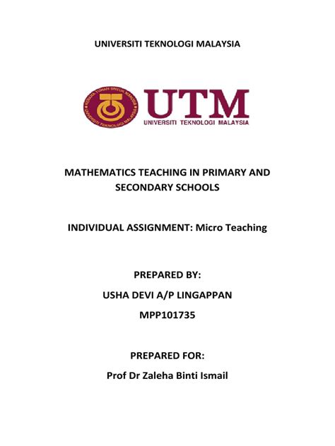 Mathematics Teaching In Primary And Secondary Schools Universiti Teknologi Malaysia Pdf