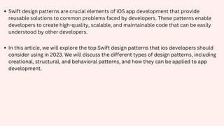 Top Swift Design Patterns To Improve The Interface Of Your Ios App In