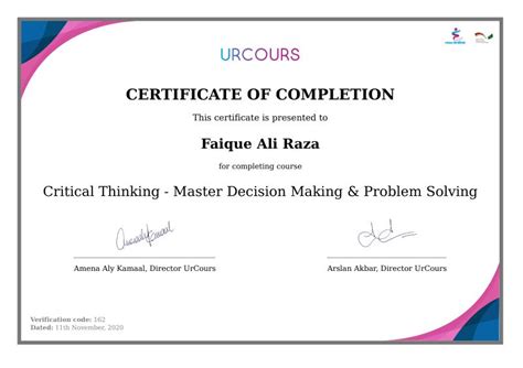 Faiquealiraza Urcours Certificate November Certification Pakistan Linkedin Linkedinlife