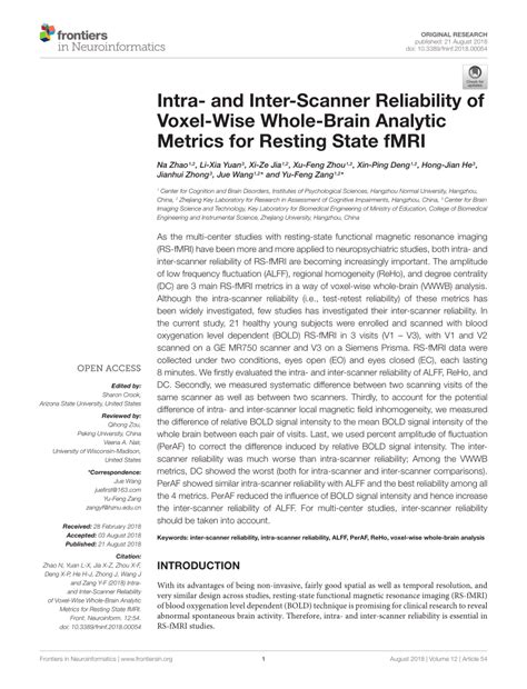 Pdf Intra And Inter Scanner Reliability Of Voxel Wise Whole Brain