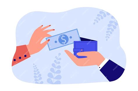 여자 손 오픈에 달러 지폐를 넣어 지갑 망 지갑 플랫 벡터 삽화를 들고 있는 사람에게 돈을 지불하고 이체합니다 배너 웹