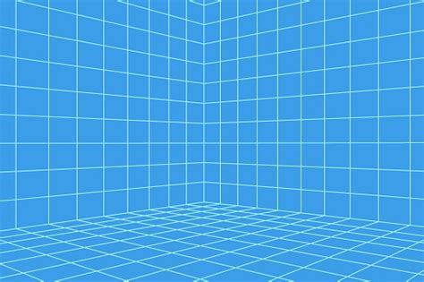 원근의 그리드 룸 3d 스타일의 벡터 일러스트레이션 파란색 선 템플릿 내부 사각형 디지털 빈 상자에서 실내 와이어 프레임 최소한의 배경 디자인 바둑판에 대한 스톡 벡터 아트