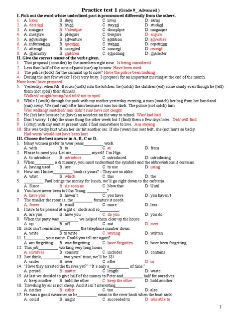 Advanced Practice Test 1 Pdf