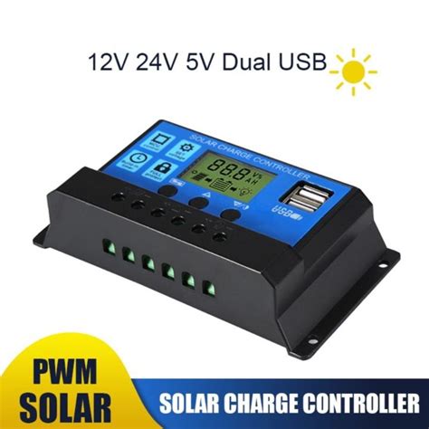 DSFSTHJHN LCD Display Solar Charge Controller Adjustable Dual USB Port Battery Regulator 12V