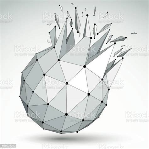 연결 된 검은 선과 점으로와 추상 3d 면 그림 벡터 낮은 폴 리 부서진 파편 및 입자 디자인 요소 폭발 효과입니다 부서짐에