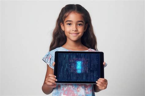 Young Girl Holding Tablet Coding Graphics Engaging Stem Education