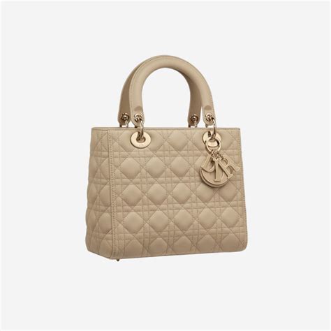 디올 미디움 레이디백 까나쥬 램스킨 베이지 Dior Kream