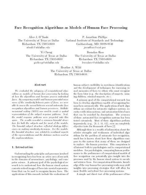 Face Recognition Algorithms As Models Of Human Face Processing Pdf Cartesian Coordinate