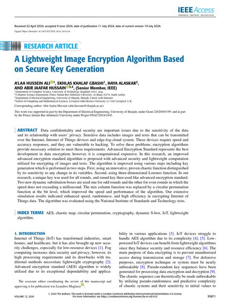 A Lightweight Image Encryption Algorithm Based On Secure Key Generation Pdf Encryption